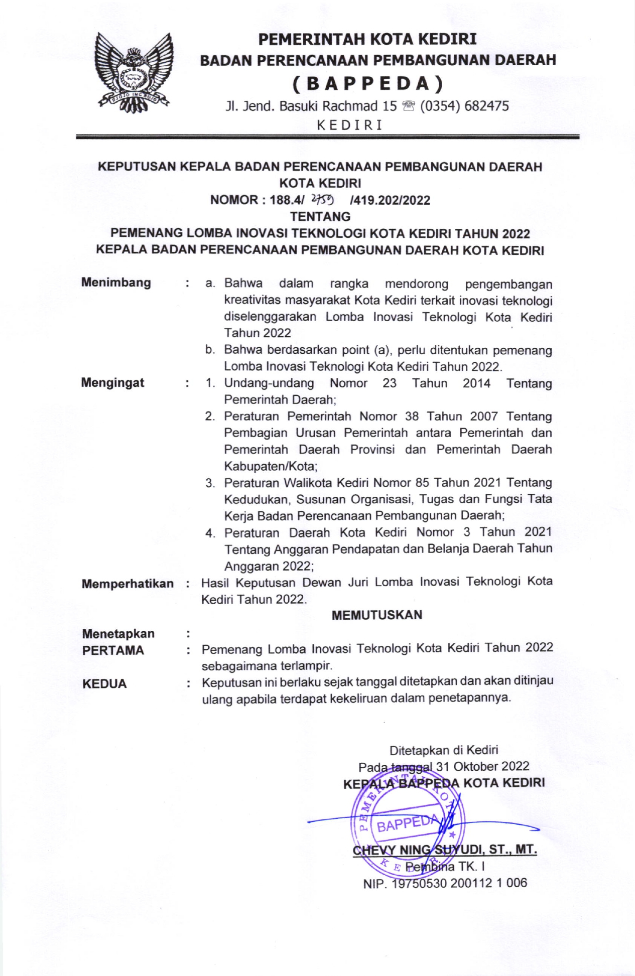 DOSEN PROGRAM STUDI SISTEM INFORMASI JUARA LOMBA INOVASI TEKNOLOGI KOTA KEDIRI TAHUN 2022 ...