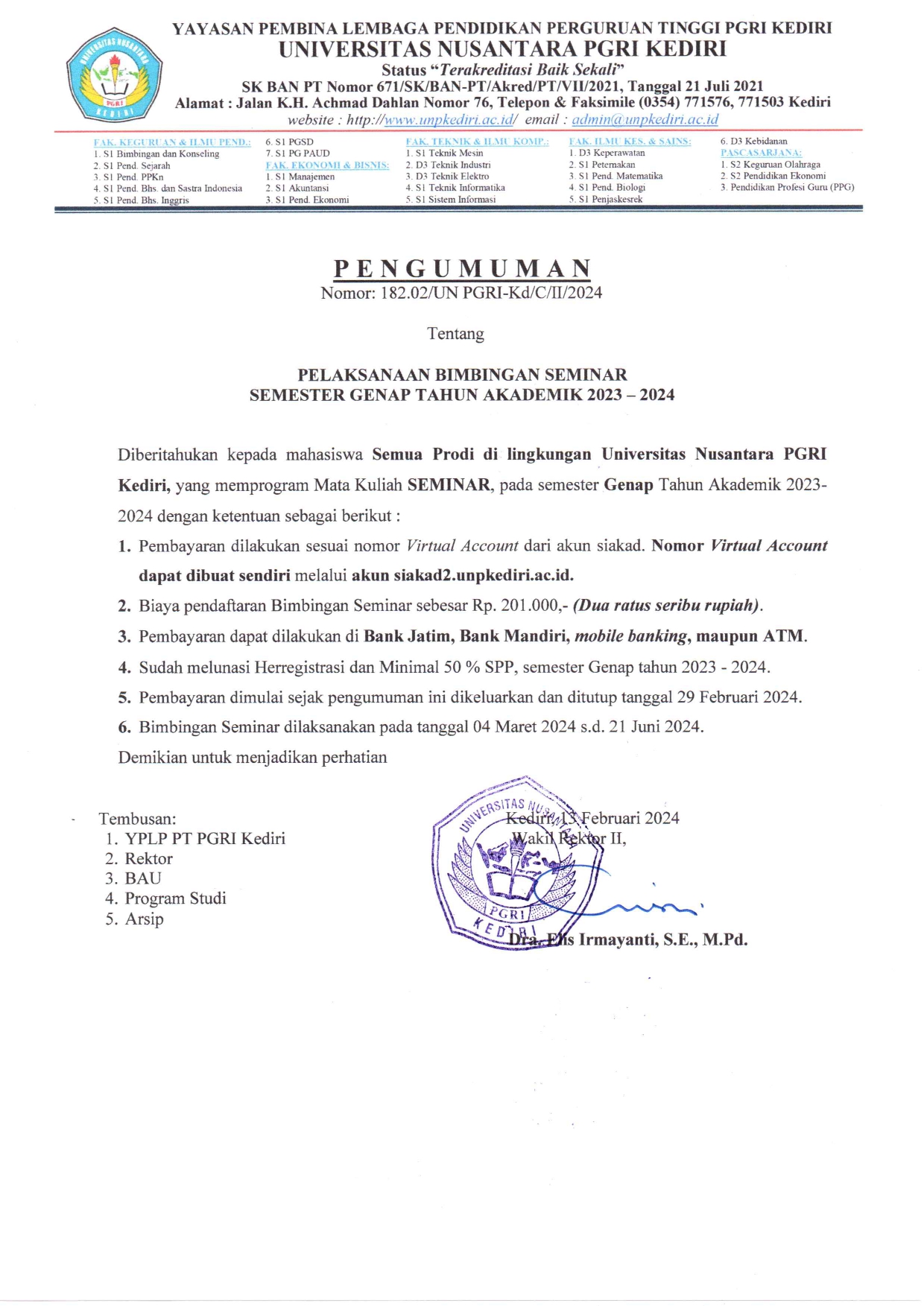 PENGUMUMAN PEMBAYARAN BIMBINGAN SEMINAR SEMESTER GENAP 2023-2024 ... PENGUMUMAN PEMBAYARAN BIMBINGAN SEMINAR SEMESTER GENAP 2023-2024 ...